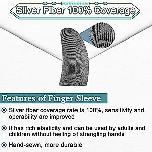 IUGGAN PUBG Mobile Game Finger Sleeve Sets [5 Pack] Sterling Silver Fiber, 0.01"(0.5mm) Ultra-Thin iPhone Smart Phone Finger for Call of Duty Mobile, Rules of Survival (Gray)