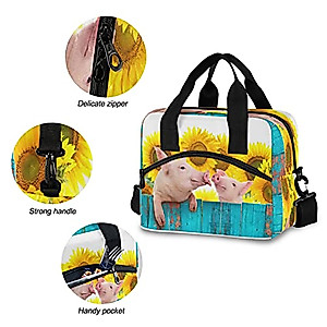 Funny Pig Sunflower Lunch Bag Reusable Lunch Tote Bag Thermal Cooler Bag Insulated Lunch Box with Adjustable Shoulder Strap for Office School Outdoor Picnic