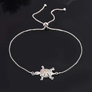 CiNily Sea Turtle Bracelet 18K White Gold Plated White Fire Opal Adjustable Bracelet for Women Jewelry Gift
