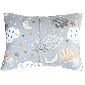 Toddler Pillowcases 13x18 Grey - Cotton Toddler Pillowcase Star Moon, Toddler Star Pillowcase Boy, Mini Travel Pillow Case Cover - Grey Moon Stars
