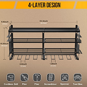 Power Tool Organizer, Drill Holder Wall Mount, Storage Rack for Cordless Drill, Heavy Tool shelf with Screwdriver Holder/Pliers Holder/Hammer