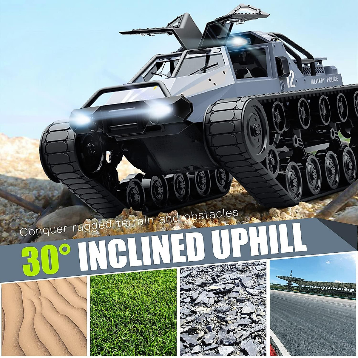 RACENT RC Tank 1:12 Scale All Terrain Remote Control Cars for Adults Monster Truck Remote Control Crawler RC Car 2.4Ghz High Speed RC Trucks with 2 Batteries Toy Gifts for Kids & Adult