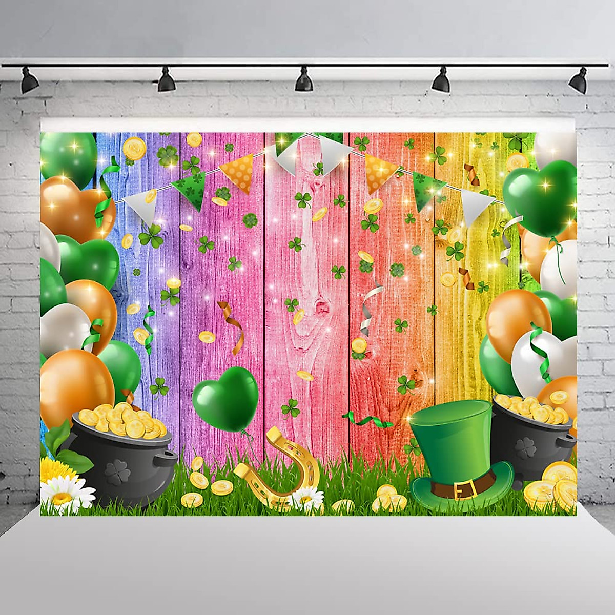 Ticuenicoa 7×5ft Happy St. Patrick's Day Photo Backdrop Colorful Wooden Pattern Lucky Irish Shamrock Clover Photography Background Kids Adults Birthday Baby Shower Newborn Banner