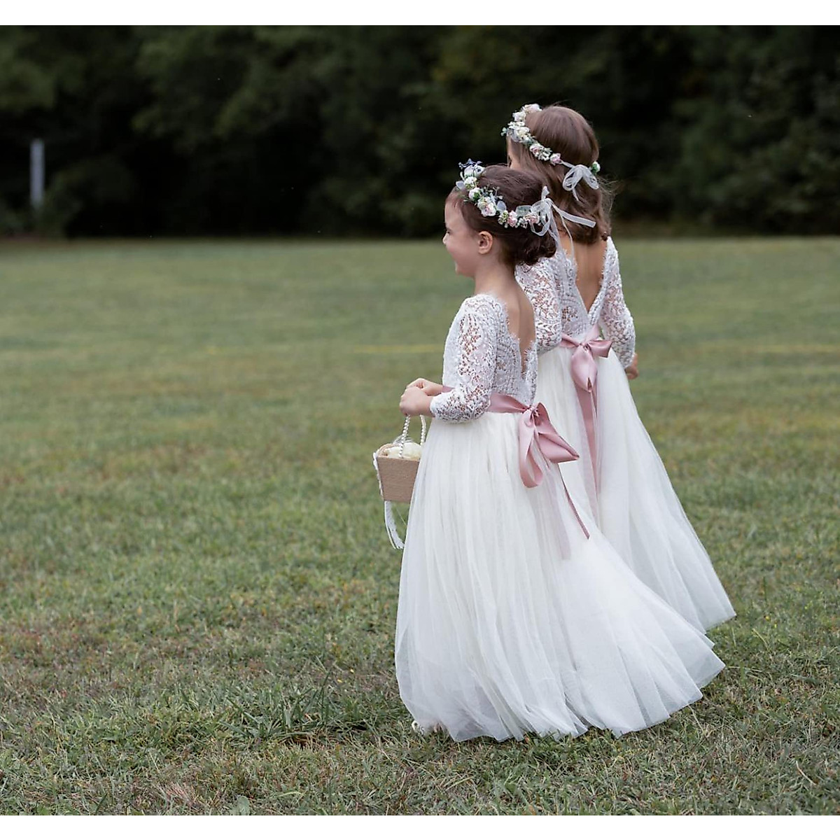 Vivivalue Floral Halo Boho Flower Headband Floral Crown Headpiece Hair Wreath with Ribbon Wedding Party Prom Photos Festival Pink