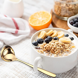 GuDoQi Soup Ladle, 3 Pack Durable 304 Stainless Steel with Polished Titanium Plated Big Volume Soup Spoon, Kitchen Gadget Utensil,8 Inch, Gold