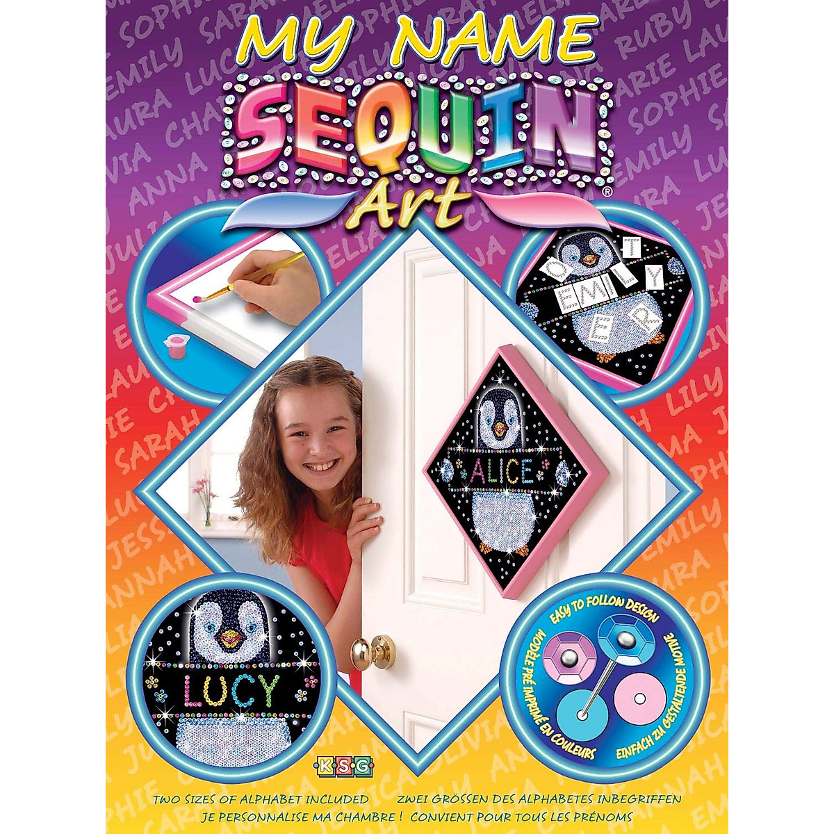 Sequin Art My Name, Penguin, Personalized Name Sparkling Arts and Crafts Picture Kit, Creative Crafts