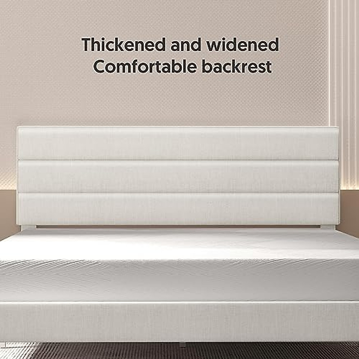 BONSOIR Queen Size Beige Color Modern Low Profile Upholstered Bed Frame with Tufted Headboard