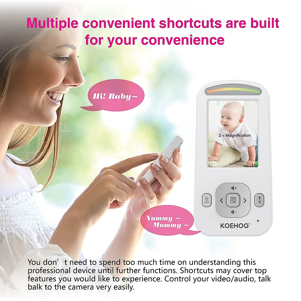 Video Baby Monitor, Slim Handheld, Non-Slip Design, 2.4" Vertical Screen Monitor & 2 Camera, Range up to 1000ft, 18 Hour Battery Life, 2-Way Talk, Night Vision, Temperature Monitor, No WiFi.
