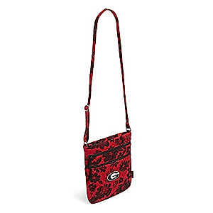Vera Bradley Women's Cotton Collegiate Triple Zip Hipster Crossbody Purse (Multiple Teams Available), University of Georgia Red/Black Rain Garden - Recycled Cotton, One Size