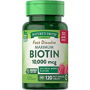 Biotin 10000mcg | 120 Fast Dissolve Tablets | Maximum Strength | Hair Skin and Nails Supplement | Natural Berry Flavor | Vegetarian, Non-GMO, Gluten Free | by Nature's Truth