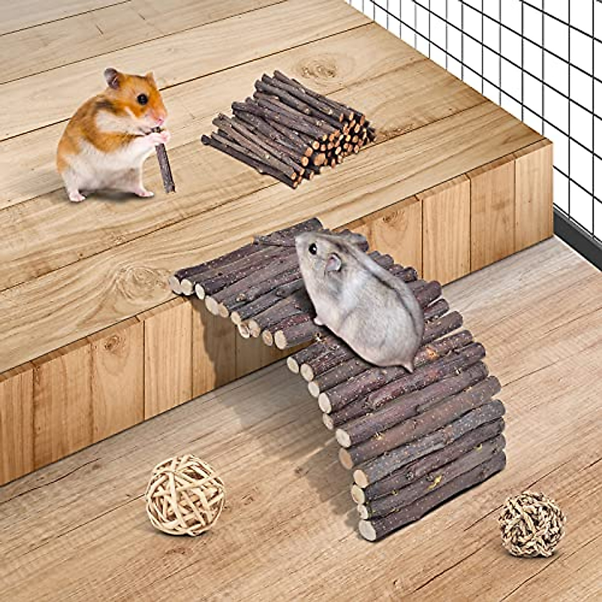 ERKOON 11 Pack Chinchillas Chew Toys, Toys Accessories for Teeth Care, Natural Apple Wood Ladder Bell Roller for Russian Hamster Gerbils Rats Guinea Pigs