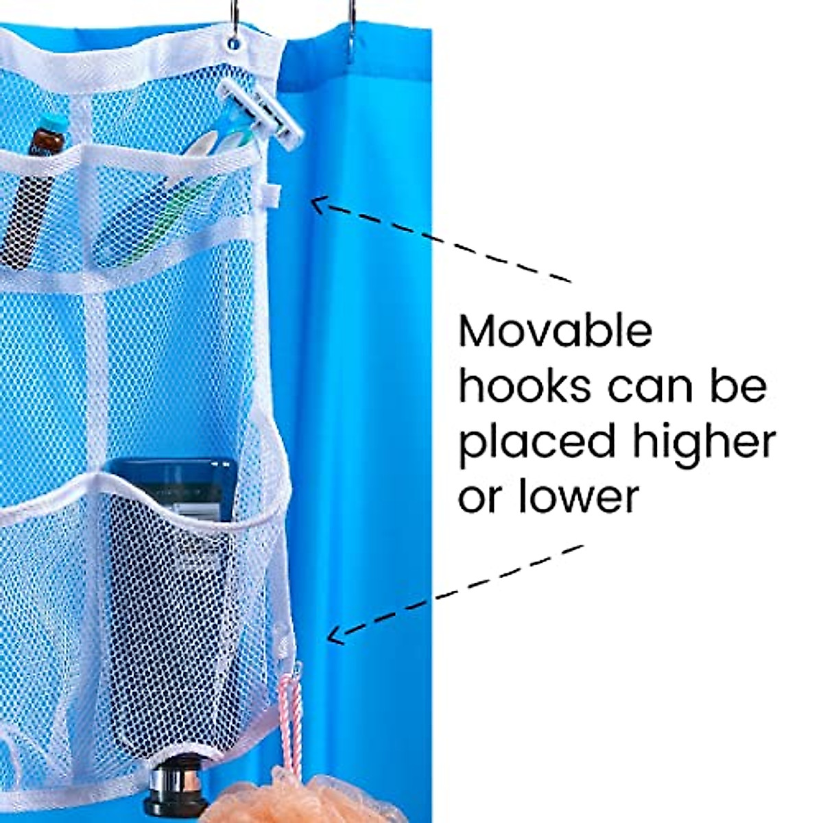 Smooth Trip Mesh Shower Organizer and Hanging Bathroom Caddy with Dispenser Pockets, Movable Hooks and No-Rust Grommets