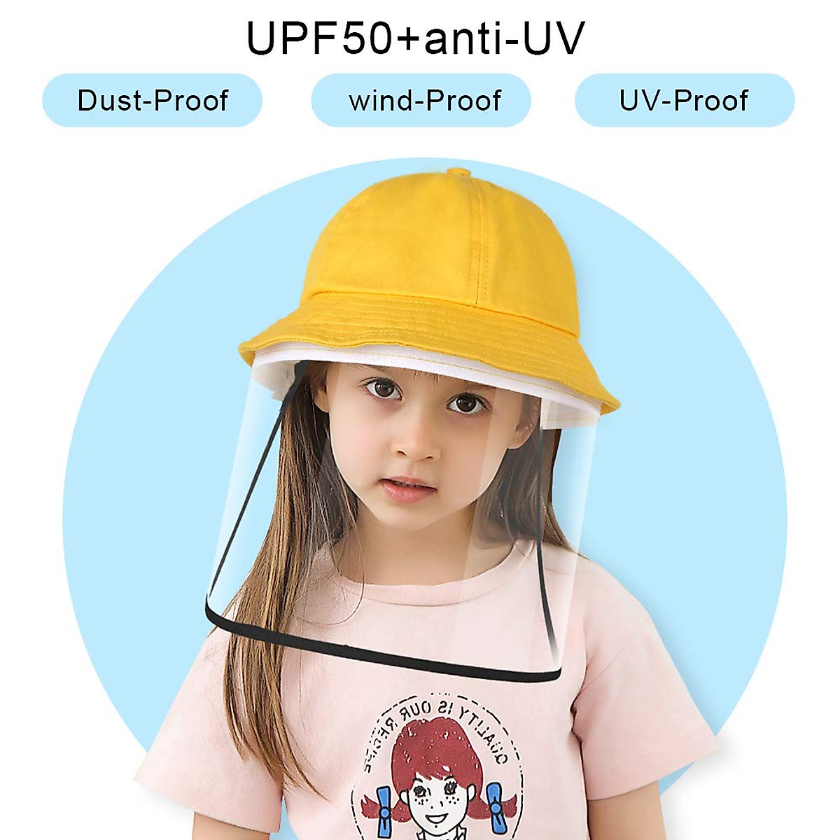 Kids Sun Hats with Removable Full Face Visor,Anti-dust UV Protective Bucket Hat Yellow