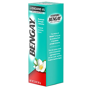 Bengay Pain Relieving Lidocaine Cream, Non-Greasy Topical Analgesic Cream with The Maximum Strength Numbing Relief of 4% Lidocaine HCl, Pleasant and Soothing Tropical Jasmine Scent, 3 oz