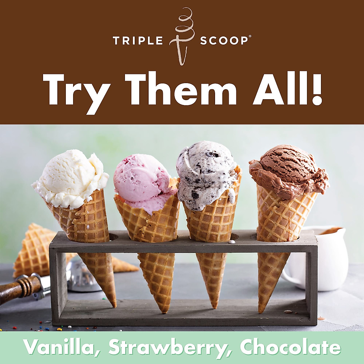 Triple Scoop Ice Cream Mix, Starter for use with Home Ice Cream Maker, Non-Gmo, No Artificial Colors or Flavors, Ready in Under 30 Mins (1, Mint Chocolate Chip)