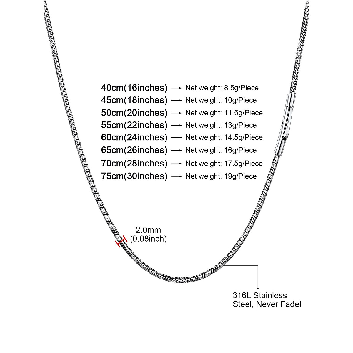 Classy Snake Chain Jewelry Women DIY Slim Chain Necklace 22 Inch 2MM Shiny Charms