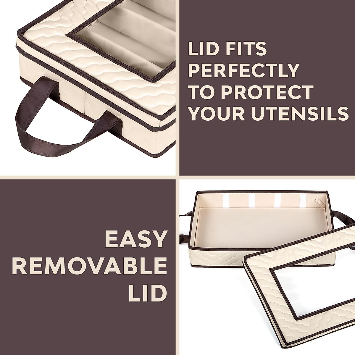 Flatware Storage Case - Tableware Utensil Chest - Durable 5 Compartment Silverware Container with Removable Lid and Easy to Carry Handles - Large Capacity Keeps Your Cutlery Organized and Protected