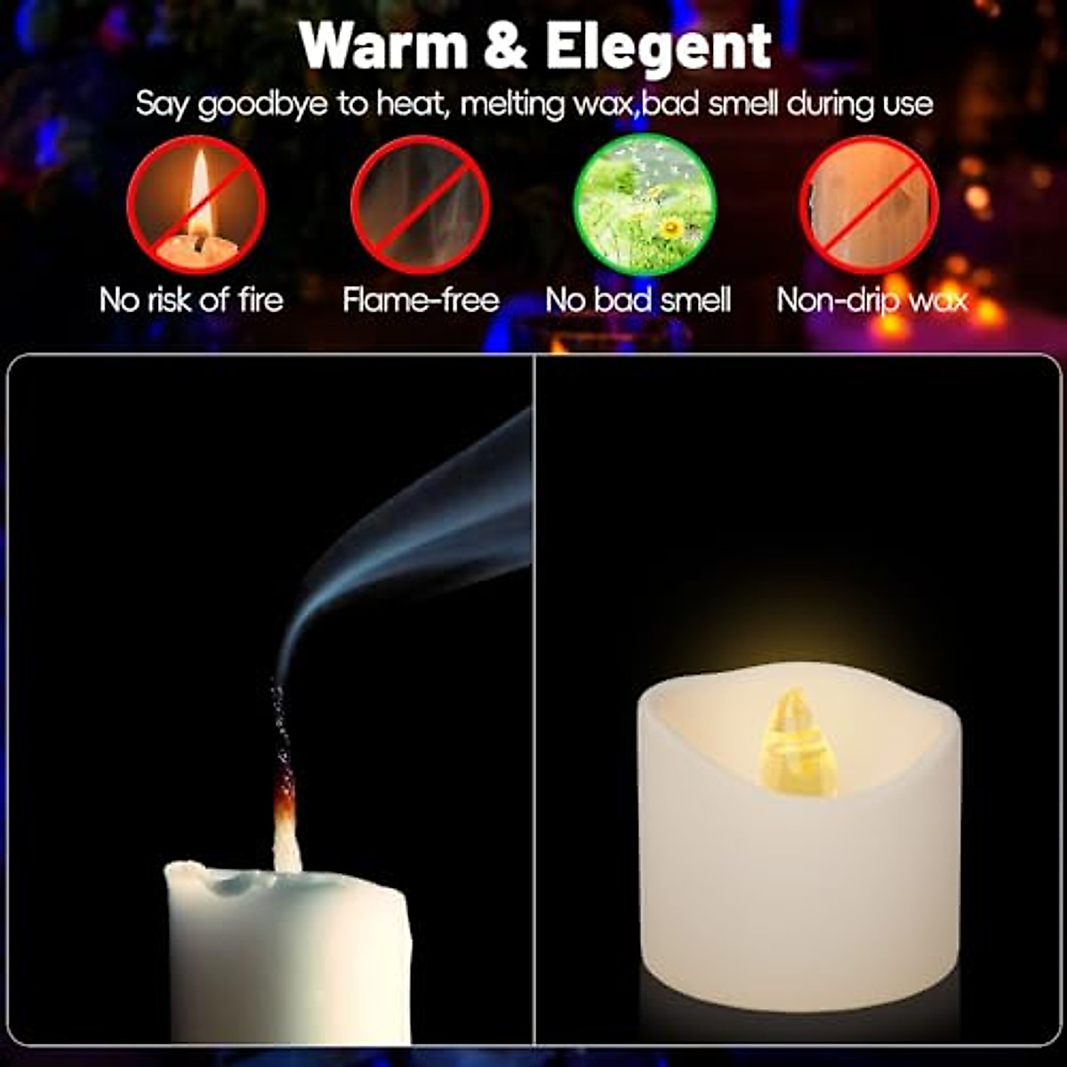 WarmEmbrace 12 Pack Flameless Candles,Easter Basket Stuffers, Battery Operated Candles, Tea Lights for Votive, Flickering Fake Candles, LED Candles for Wedding&Festival(Warm White, Batteries Included)