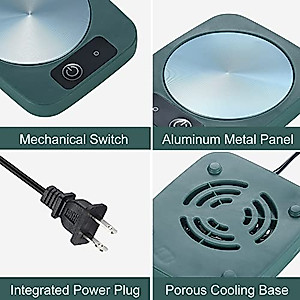Coffee Mug Cup Warmer Coaster for Coffee Tea Cocoa Milk Food Fruits Candle, Aluminum Metal Panel, Safe Reliable, Green (4" x 5")