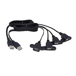 QiCheng&LYS USB 2.0 Male to Dual Female Charging Extension Cable, Furniture nightstand Sofa Electric Vehicle on-Board Charging Port, Panel Mount Cable with Screw Hole 5ft (2pcs)