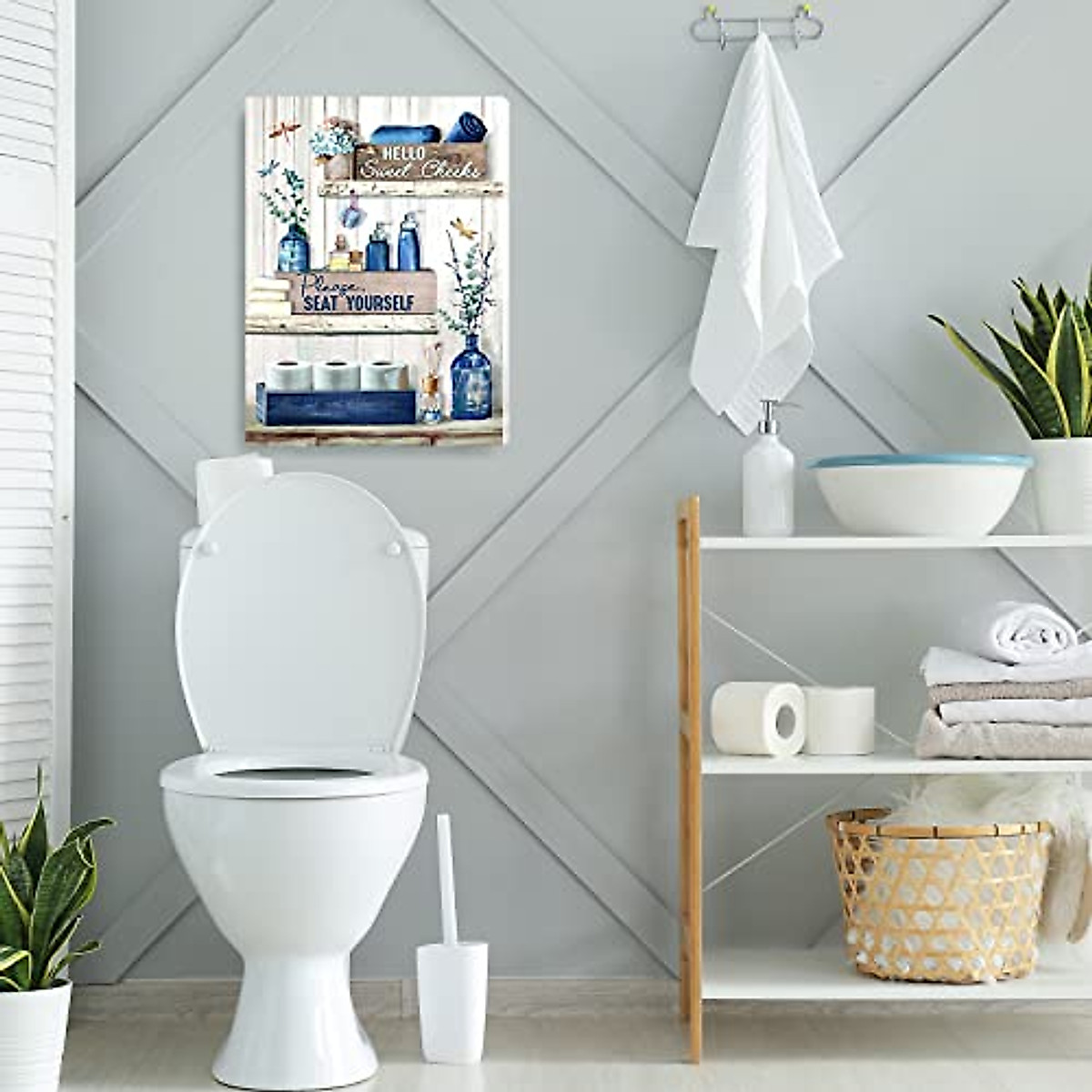 Bathroom Decor Wall Art Dragonfly Wall Art Blue Bathroom Sign Rustic Farmhouse Bathroom Canvas Prints Signs Wood Background Bathroom Pictures Artwork Framed Bath Laundry Home Decorations12 x16