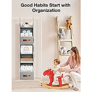 Yecaye Upgraded 7-Shelf Hanging Closet Organizers and Storage with 3 Drawers 4 Side Pockets, 2 Flexible 3-Shelf Closet Organizer System, Clothes Organizer Shelves for Bedroom Closet Rack