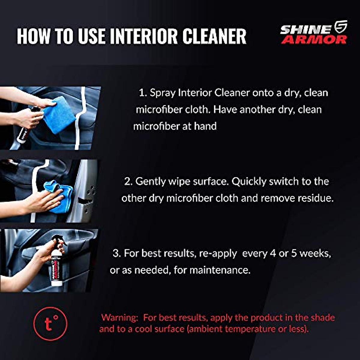 SHINE ARMOR Car Interior Cleaner for Vehicle Detailing & Restoration All Purpose Solvent & Car Dashboard Cleaner for Seats Upholstery Leather Shine Plastic Vinyl and More | Matte Finish 8 Fl Oz