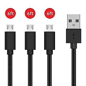 TALK WORKS Micro USB Cable 3 Pack 6ft Long Android Phone Charger Braided Heavy Duty Fast Charging Cord for Samsung Galaxy S6 / S7, Tablet, Bluetooth Speaker, Wireless Earbuds Headphones - Black