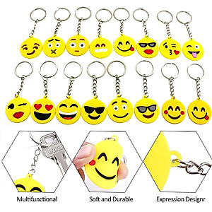 CRSUSUKJ 64 Pack Mini Emoticon Keychain Plush(16 expressions), Cute Keychain, Party Favors for Kids, Keychains, Valentine's Day Gifts/ Birthday Party Supplies, Emoticon Gifts Toys Carnival Prizes.