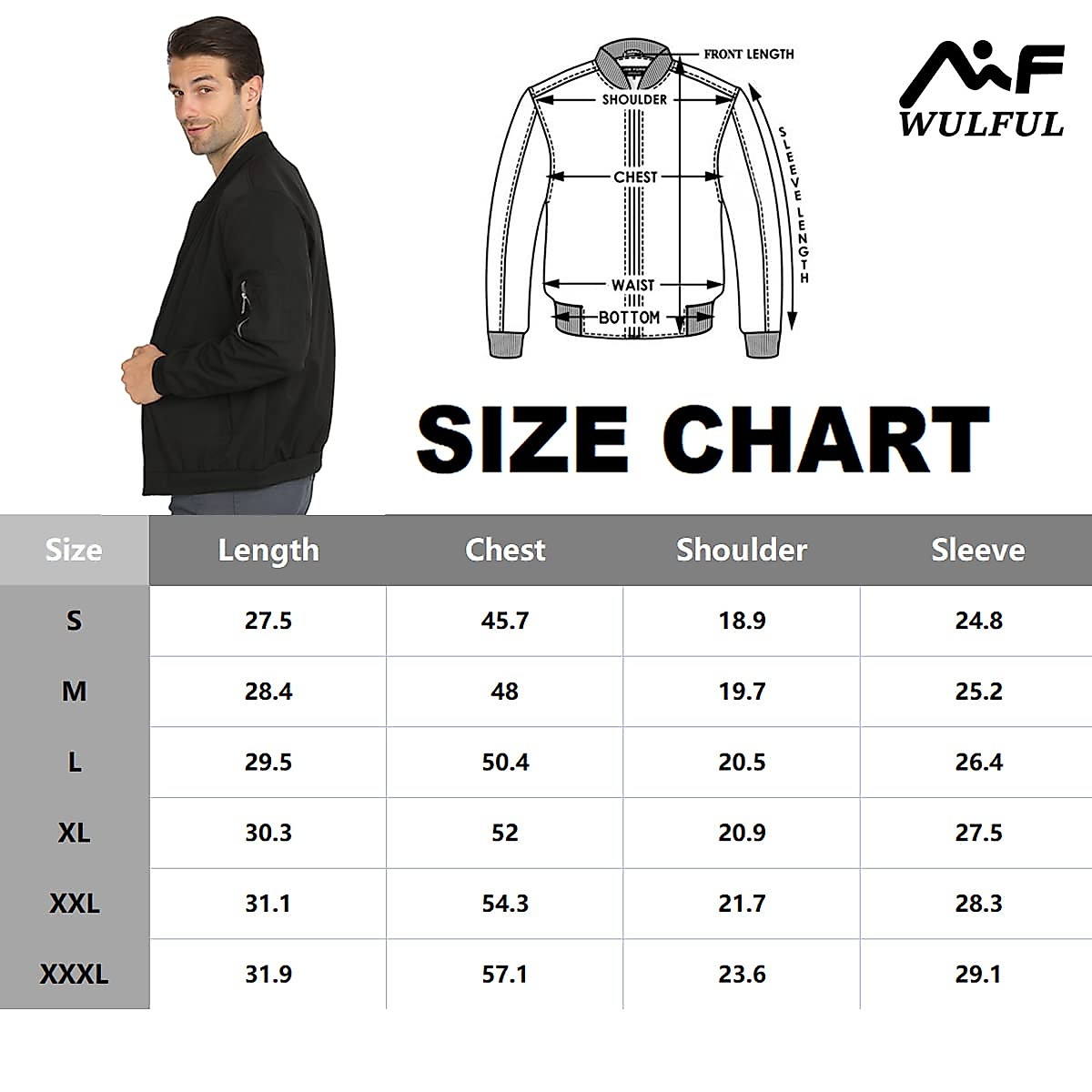 WULFUL Mens Casual Lightweight Jacket Softshell Flight Bomber Jacket Varsity Windbreaker