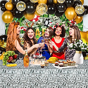 PHOGARY 3 Pieces Money Table Cloth Money Theme Party Decorations, Bill Dollar Signs Tablecloths Money Table Covers for Birthday Casino Wedding Retirement Anniversary Graduation Party Supplies