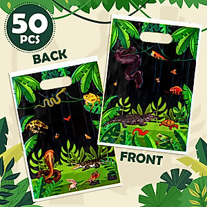 BkeeCten 50Pcs Reptile Swamp Party Favor Bags Lizard Snake Goody Candy Treat Bags Plastic Wildlife Alligator Turtle Jungle Animal Gift Goodie Bag for Kids Reptile Swamp Birthday Baby Shower Supplies