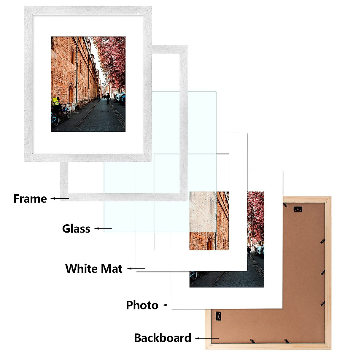 Golden State Art, 16x20 Wooden Picture Frame - Mat for 11x14 Photos - Real Glass - Horizontal and Vertical Wall Display, Great for Engagement, Wedding, Silver, 1 Pack