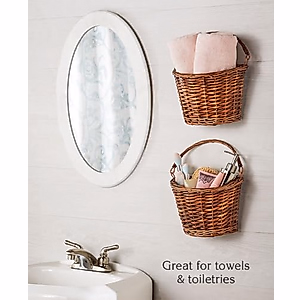 The Lakeside Collection Hanging Wicker Wall Basket with Plastic Liner for Indoor Display