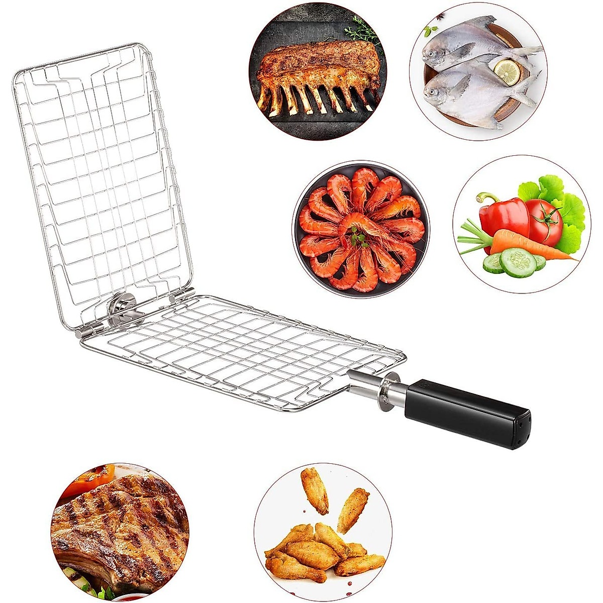 R.W.FLAME Infrared Propane Gas Grill Tabletop, Stainless Steel Small Barbecue Grill, Compact BBQ Grill with Probe, Foldable Dustproof Panel, Grilling Basket, Temperature Control,Less Smoke