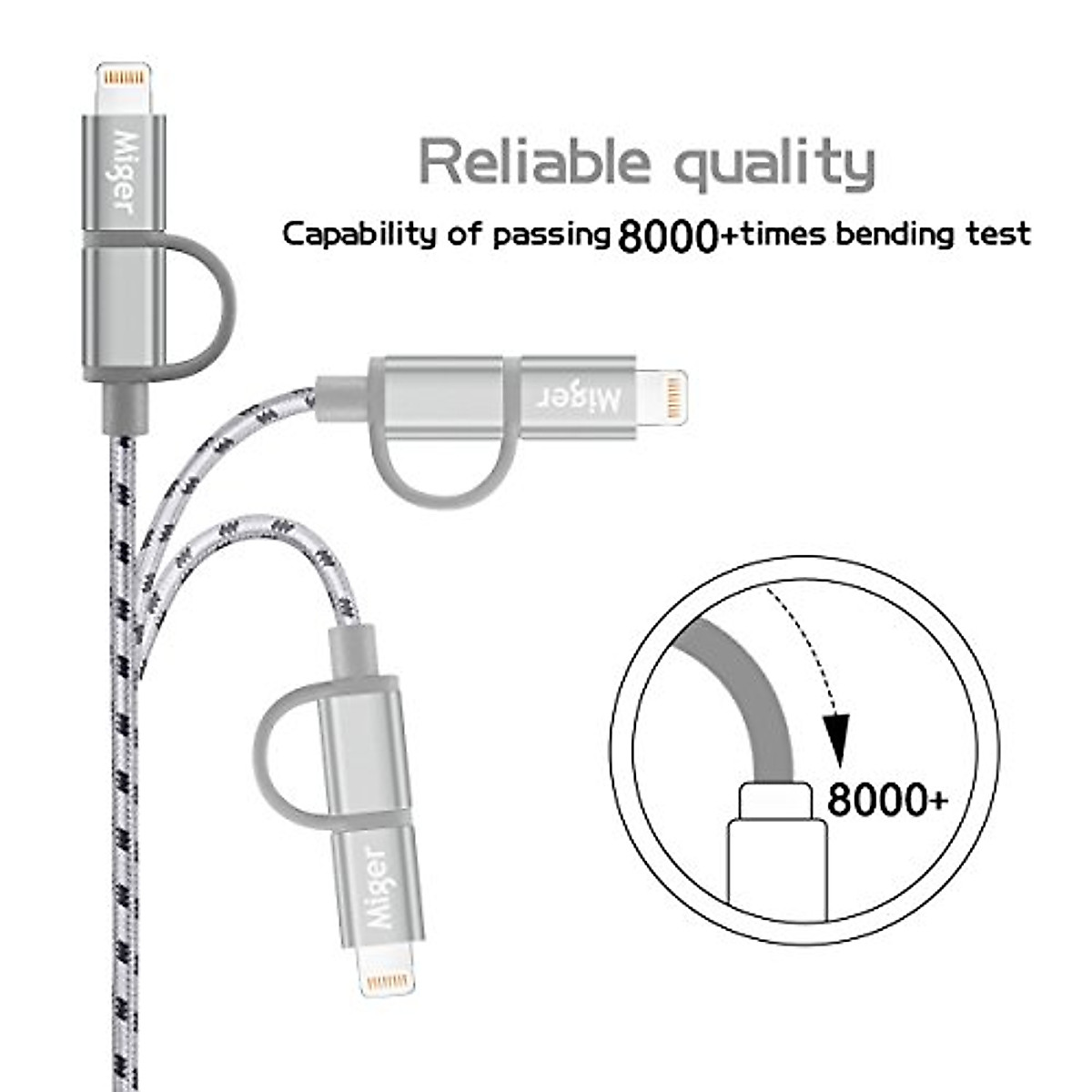 Multi Charging Cable 6.5Ft/2M MFi Certified 2Pack USB A to Lightning/Micro USB Cables 2 in 1 Nylon Braided Charge and Sync Charger Cord for iPhone, iPad/iPod, Huawei, Nexus, Nokia, Sony, HTC & More