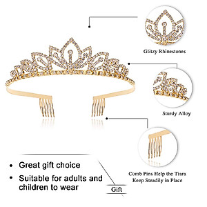 THSjewelry Tiaras and Crowns with Combs Crystal Princess Tiara Headband for Women Girls Bridal Wedding Birthday Prom Party, Gold