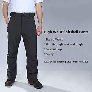 Outdoor Ventures Men's Lite Waterproof Windproof Fleece Lined Warm Hiking Ski Snow Pants Expandable-Waist Black