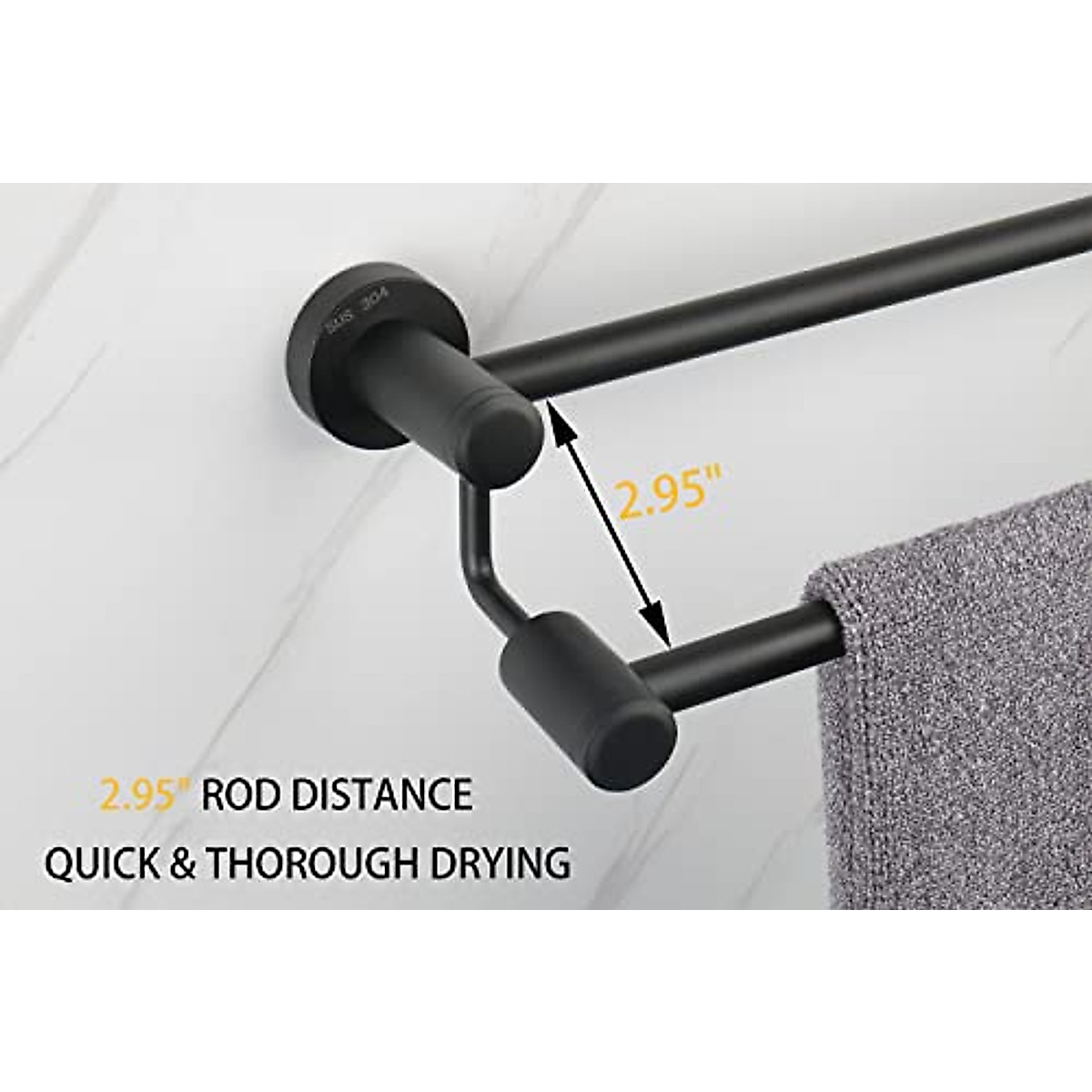 TocTen Double Bath Towel Bar - Thicken SUS304 Stainless Steel Towel Rack for Bathroom, Bathroom Accessories Double Towel Rod Heavy Duty Wall Mounted Towel Holder (Black, 30IN)