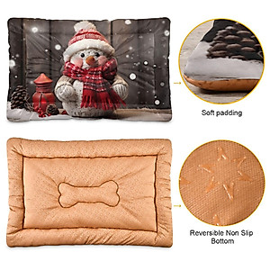 Christmas Snowman Crate Pet Bed, Portable Washable Dog Cat Mat, Soft Comfortable Pet Mattress with Non-Slip Bottom for Dogs Cats Sleeping, 36 x 24 Inch