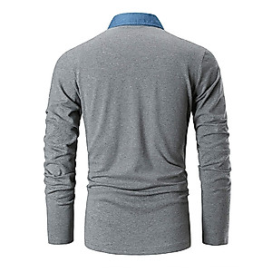 LIUPMWE Long Sleeve Polo Shirts for Men with Pocket Denim Collar Soft Cotton Shirts Golf T-Shirt