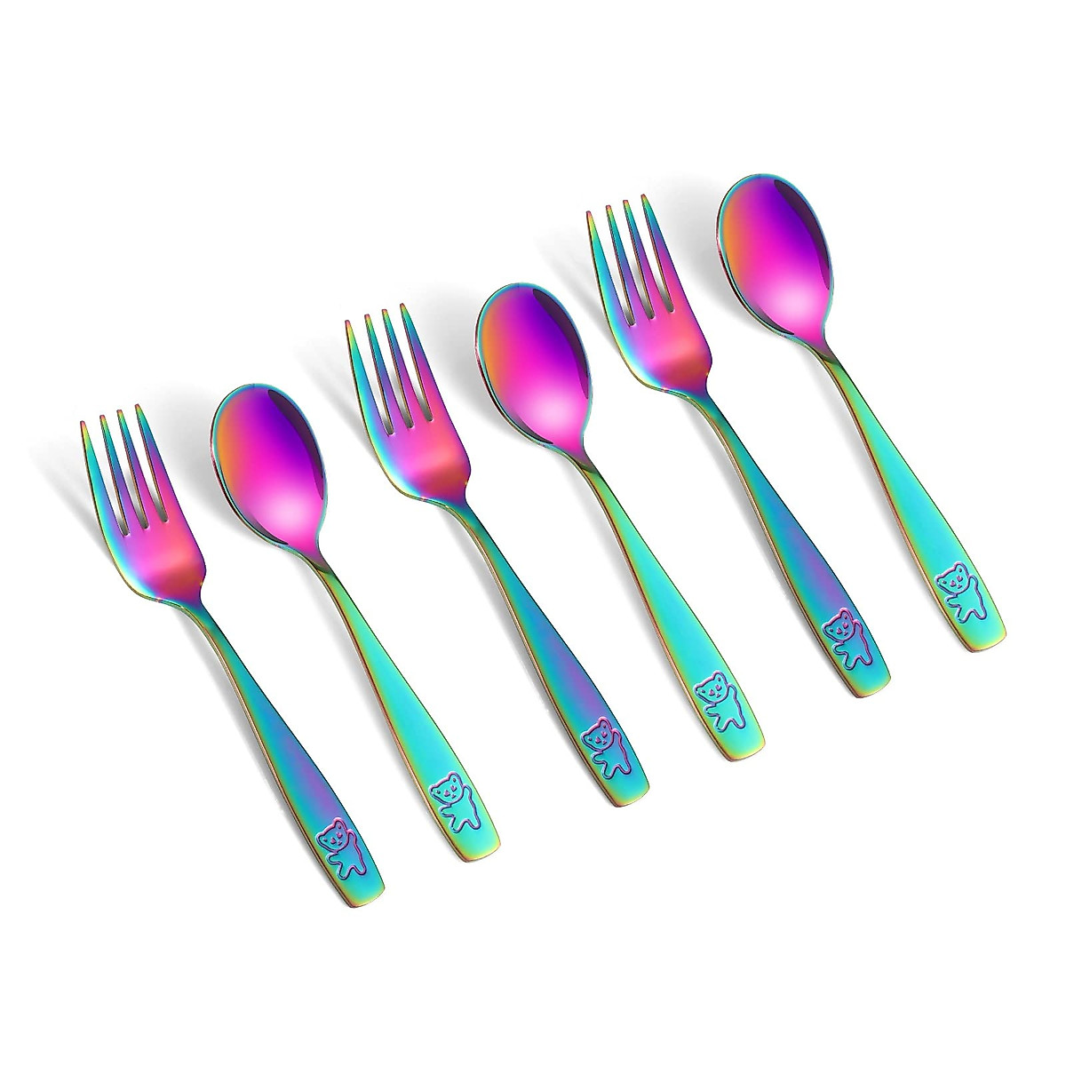 6 Pieces Stainless Steel Rainbow Kids Silverware Toddler Utensils Baby Forks and Spoons, Metal Children's Safe Flatware Kids Cutlery Set for LunchBox, 3 x Child Forks, 3 x Children Spoons