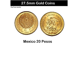 Gold Coin Mounting | Mexican 20 Peso coins | 27.5mm | Screw Top | Plain Reeded Edge and Rope Style Bezel Frames | Solid 14K Gold