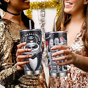 LAZYKITTY 3D Inflated Jack Skellington Nightmare Before Christmas Tumbler Cup with Straws and Lid, Nightmare Before Christmas Gift for Men Women, Stainless Steel Vacuum Insulated, Epoxy Coated, 20 Oz