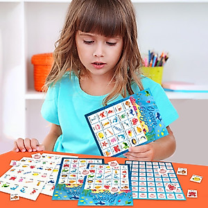 Liliful Ocean Animal Bingo Game Cards for Kids 24 Sea Bingo Cards Ocean Theme Game for Under The Sea Party Favors Supplies Children Party School Classroom