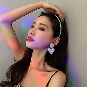 Xerling Full Clear Rhinestones Love Heart Drop Dangle Hoop Earrings Sparkling Glitter Jewelry Crystal Stud Earrings for Wedding Party