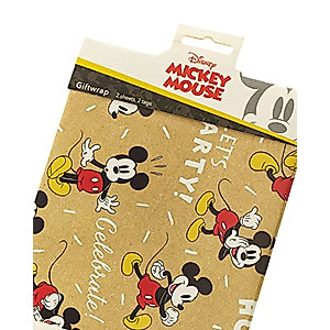 UK Greetings Mickey Mouse Packaged Wrap - Disney Gift Wrap - Sheet Wrap - Birthday Wrapping Paper - Happy Birthday - 2 Sheets and 2 Tags, Multi