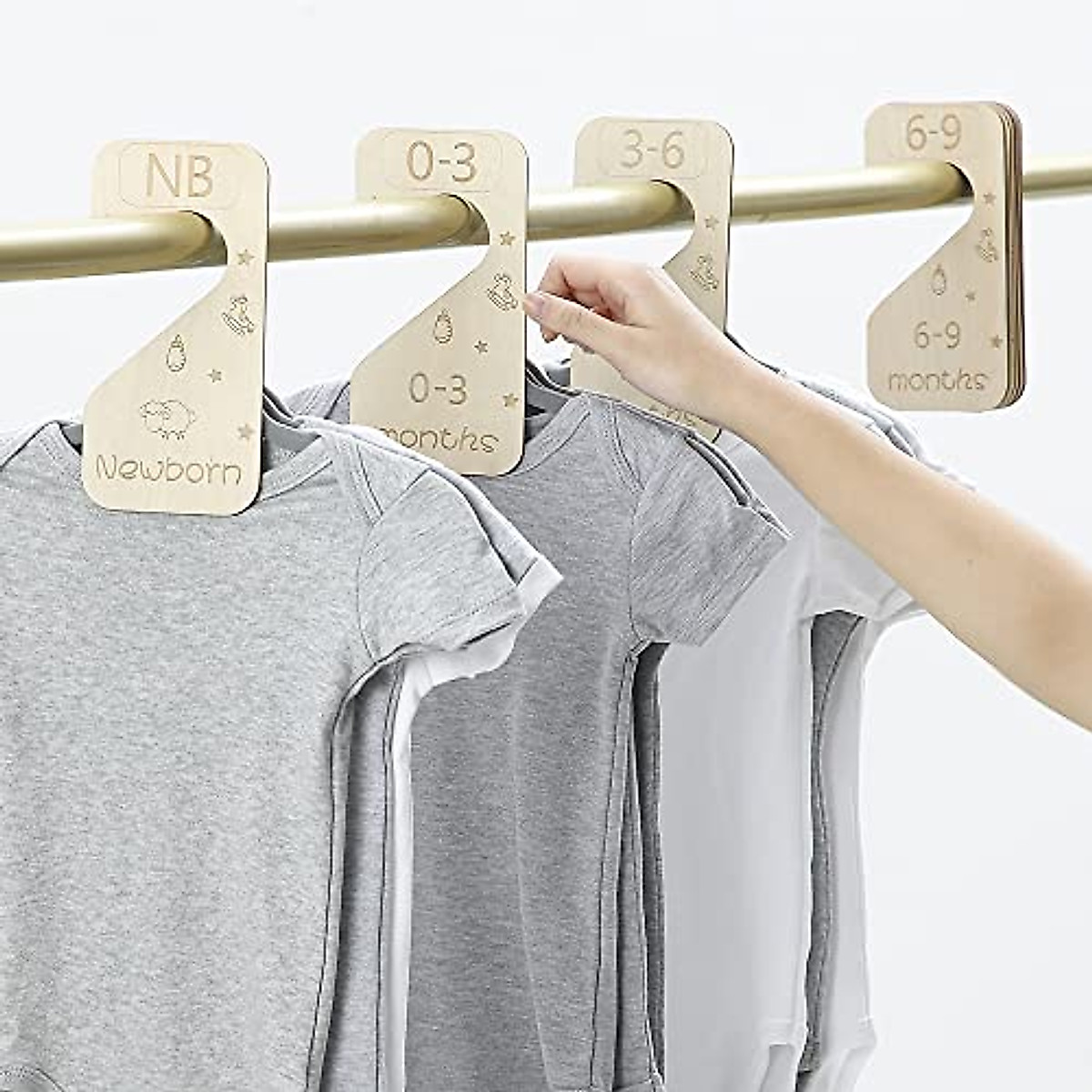 Dabancy Baby Closet Dividers - Set of 10 from Newborn to Toddler and 2 Blanks with Colored Box,Wooden Nursery Closet Dividers for Baby Clothes- [Wood]