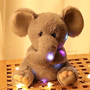 Hopearl LED Musical Stuffed Elephant Lighting Up Singing Plush Toy Adjustable Volume Lullaby Animated Soothe Birthday Festival for Kids Toddler Girls, Gray, 11''