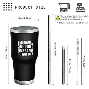 liabiliies Emotional Support Husband Do Not Pet Tumbler Coffee Tumblers 30 oz Tumbler with Lid and Straw Insulated Tumblers Stainless Steel Tumbler